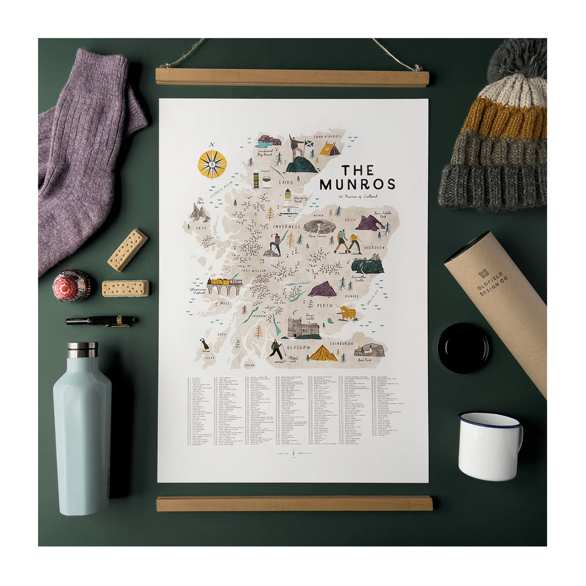 The Munros A2 Map Checklist Print with Wooden Hanging Frame – Harbour ...