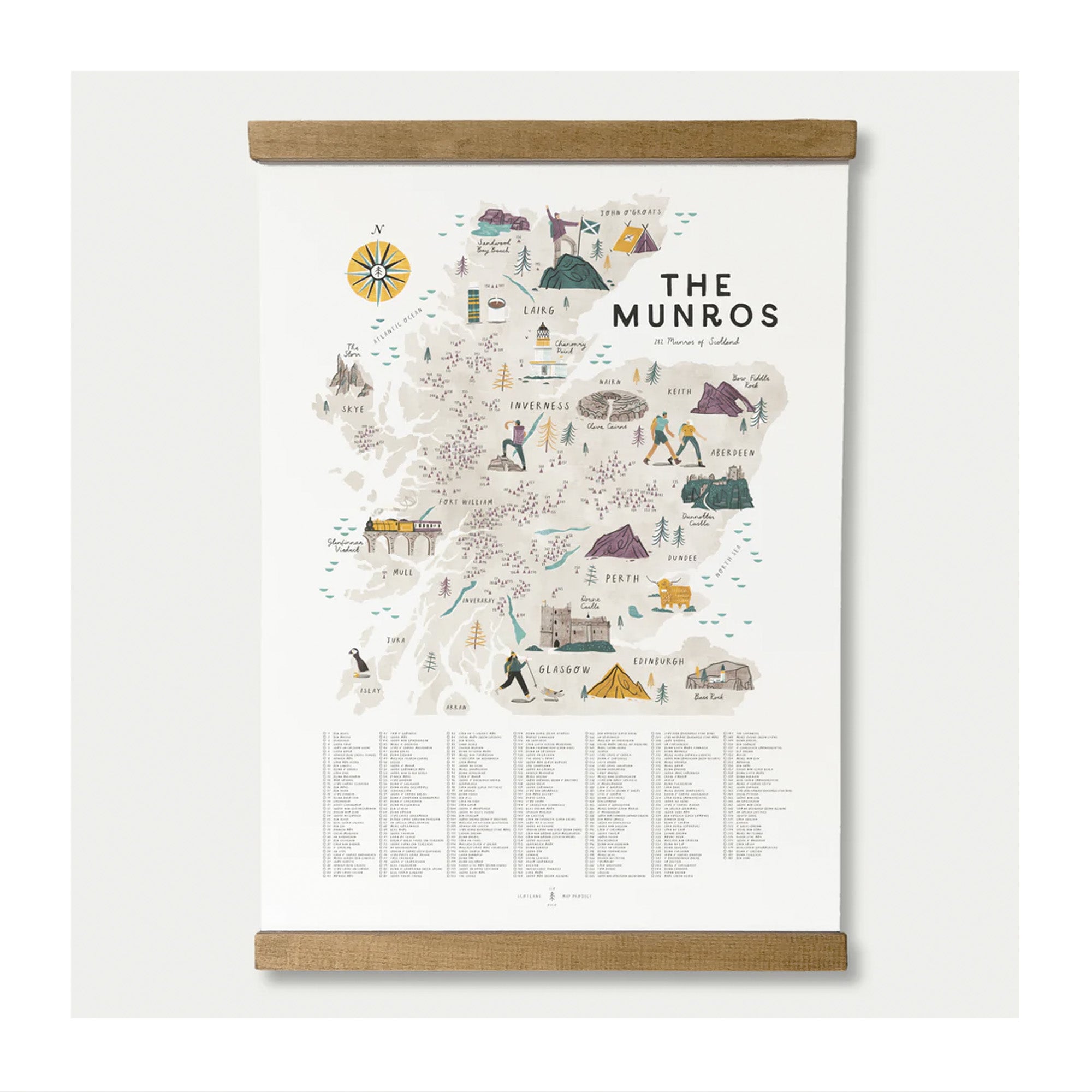The Munros A2 Map Checklist Print with Wooden Hanging Frame – Harbour ...